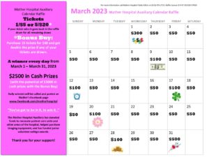 March 2023 Calendar Raffle Calendar of prizes - Mather Hospital